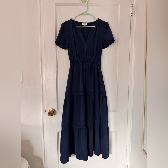Tahari | Dresses | Tahari Navy Blue Midi Dress | Poshmark